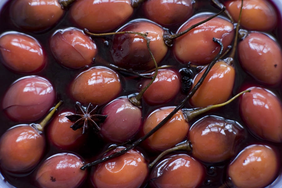 Tamarillos in red wine & star anise syrup — Belinda Jeffery